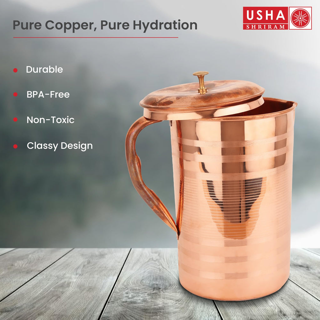 USHA SHRIRAM Pure Copper Water Jug (2Pcs) 2 Litre | Eco-Friendly – GB Usha