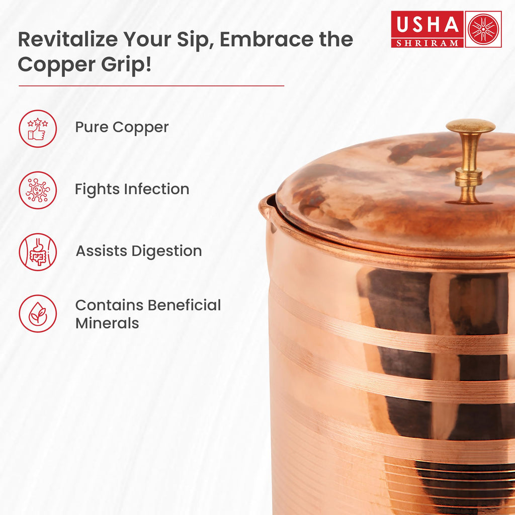 USHA SHRIRAM Pure Copper Water Bottle (1 L) & Copper Jug (2L) – GB Usha
